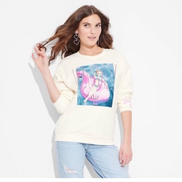 Barbie | Tops | Barbie Vacay Mode Graphic Long Sleeve Sweatshirt Ivory ...